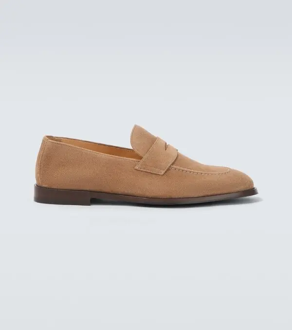 Brunello Cucinelli Suede Penny Loafers - Beige