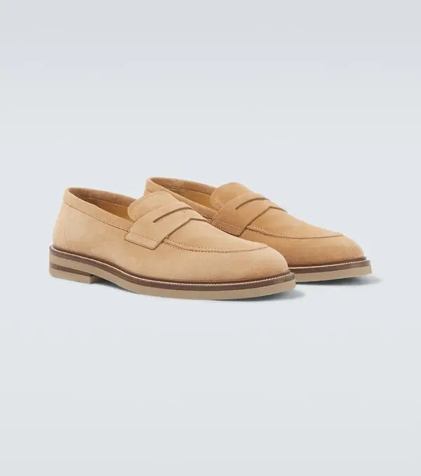 Brunello Cucinelli Suede Penny Loafers - Beige