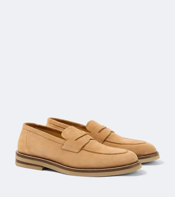 Brunello Cucinelli Suede Penny Loafers - Beige