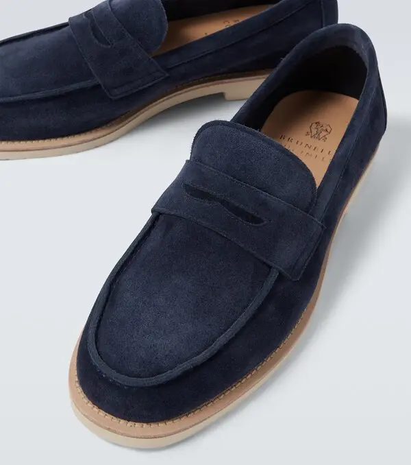Brunello Cucinelli Suede Penny Loafers - Blue