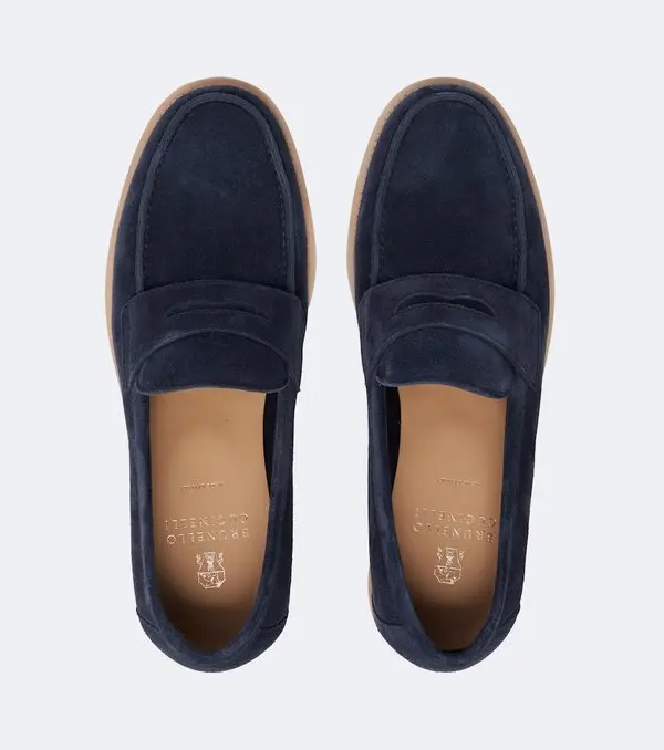 Brunello Cucinelli Suede Penny Loafers - Blue