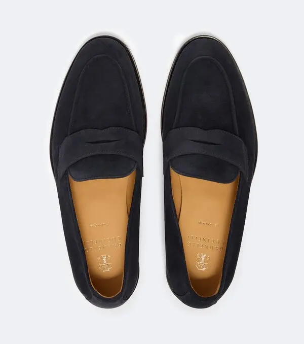 Brunello Cucinelli Suede Penny Loafers - Blue