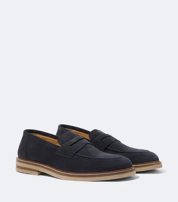 Brunello Cucinelli Suede Penny Loafers - Blue