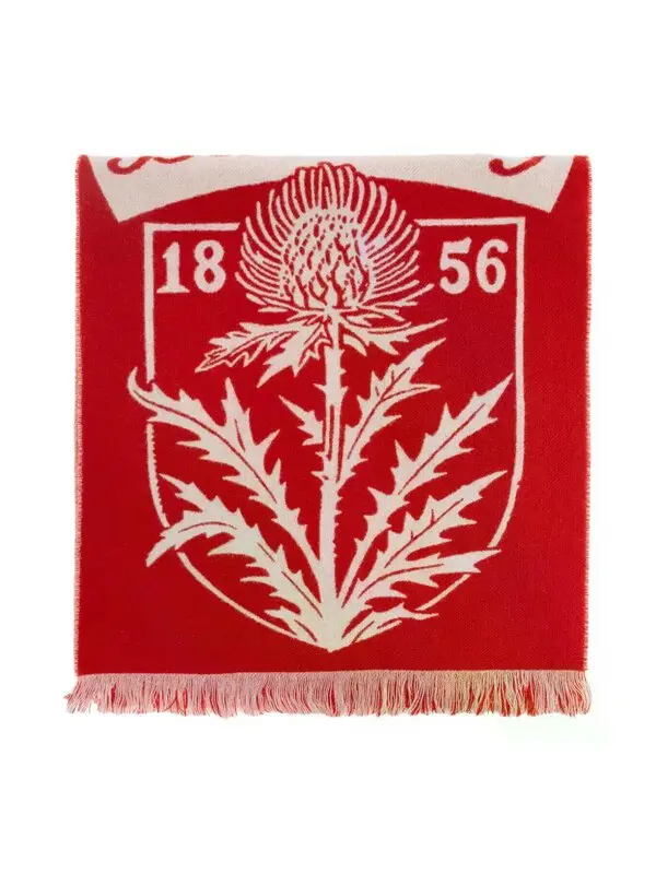 Burberry Botanical-motif Fringed Scarf - Red
