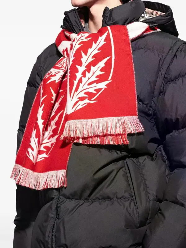 Burberry Thistle Shield Wool Scarf - Red