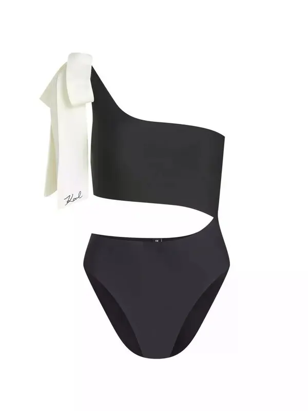 Karl Lagerfeld Bow-detail One-shoulder Swimsuit - Black