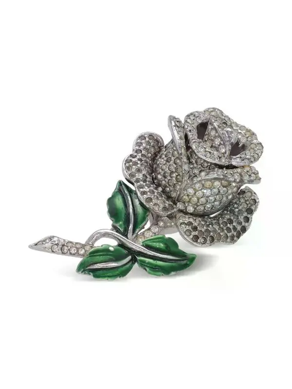 Vintage Rose-shaped Embellished Brooch - Silver