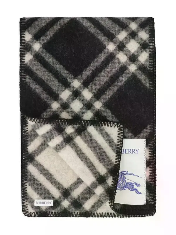 Burberry Checked Wool Scarf - Black