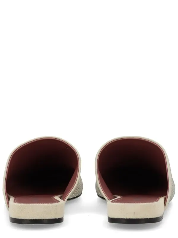 Premiata Leather Slipper With Rhinestones - Beige