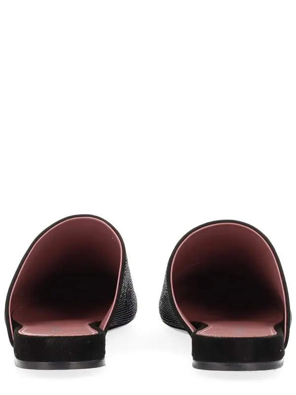 Premiata Leather Slipper With Rhinestone Embellishment - Black