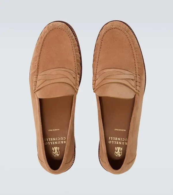 Brunello Cucinelli Suede Penny Loafers - Brown