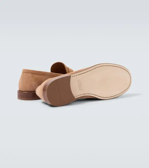Brunello Cucinelli Suede Penny Loafers - Brown