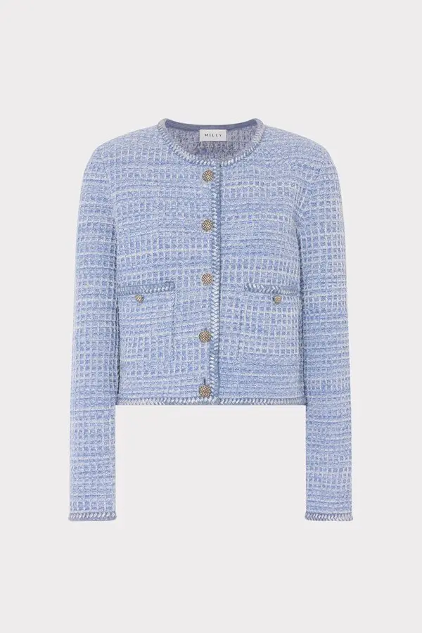 MILLY Sade Textured Long Sleeve Cardigan - Blue
