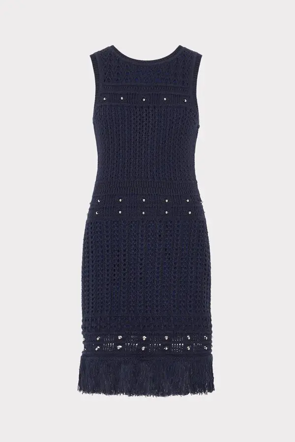 MILLY Beaded Fringe Knit Shell Dress