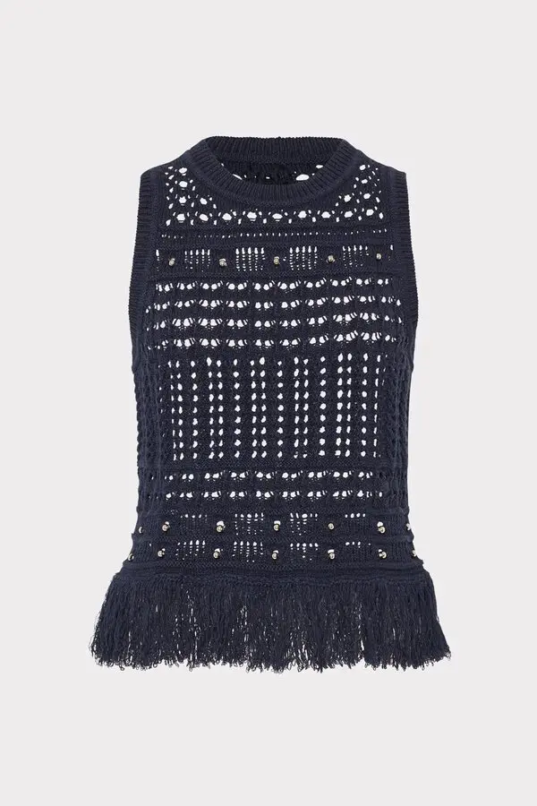 MILLY Beaded Fringe Sleeveless Shell Top