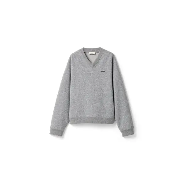 Miu Miu Cashmere And Jersey V-neck Sweater - Grey