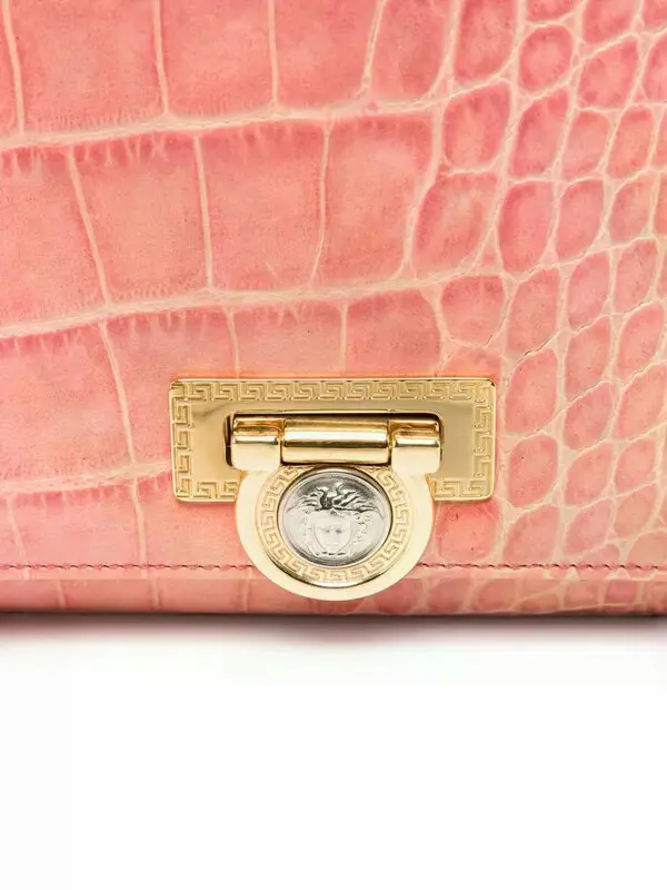 Versace 1990s Croc-embossed Top Handle Clutch Bag