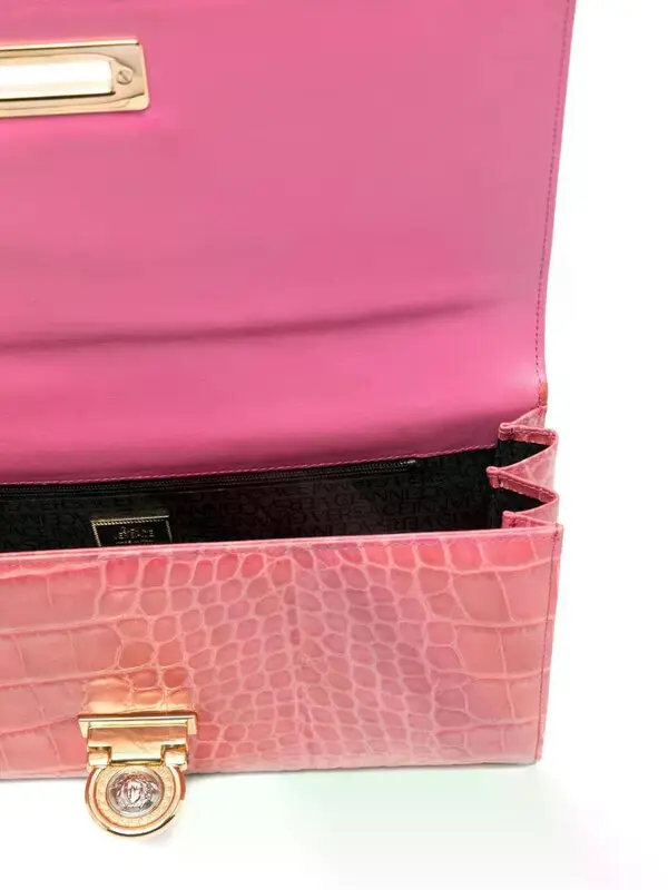 Versace 1990s Croc-embossed Top Handle Clutch Bag