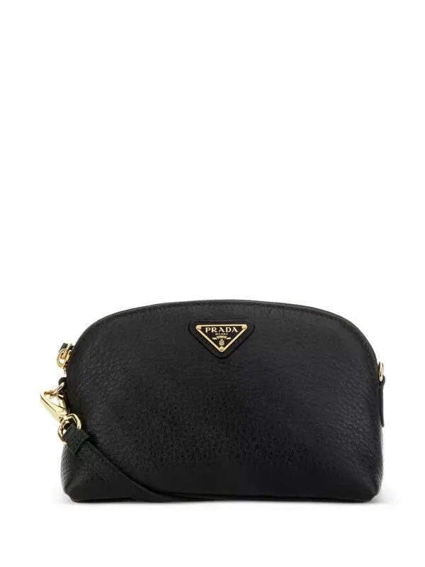 Prada Leather Crossbody With Logo Plaque