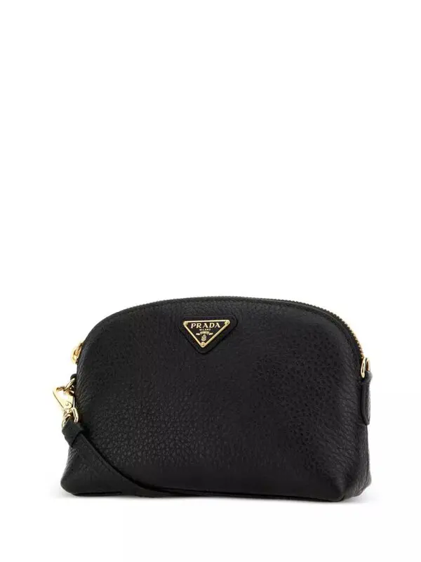 Prada Leather Crossbody With Logo Plaque