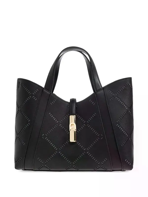Furla Goccia Laser-cut Top Handle Small Tote Bag - Black