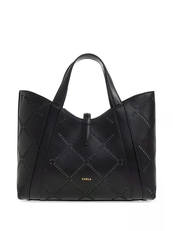 Furla Goccia Laser-cut Top Handle Small Tote Bag - Black