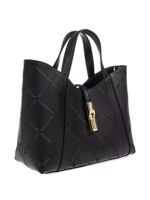 Furla Goccia Laser-cut Top Handle Small Tote Bag - Black