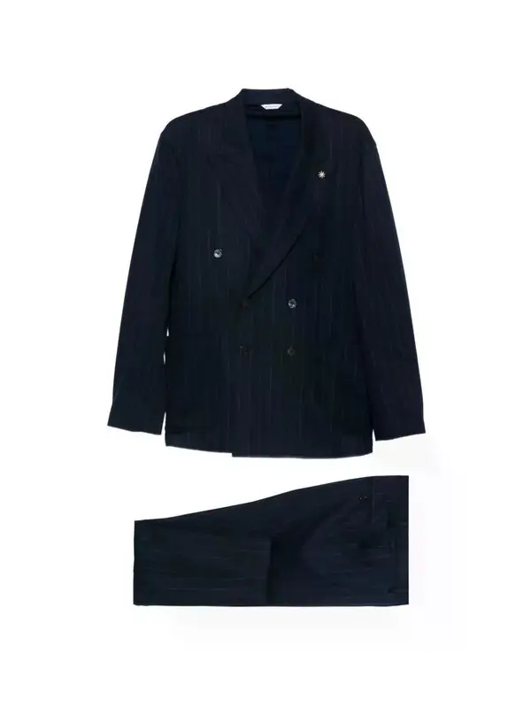 MANUEL RITZ Double-breasted Striped Suit - Blue