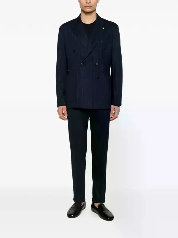 MANUEL RITZ Double-breasted Striped Suit - Blue