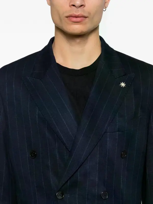 MANUEL RITZ Double-breasted Striped Suit - Blue