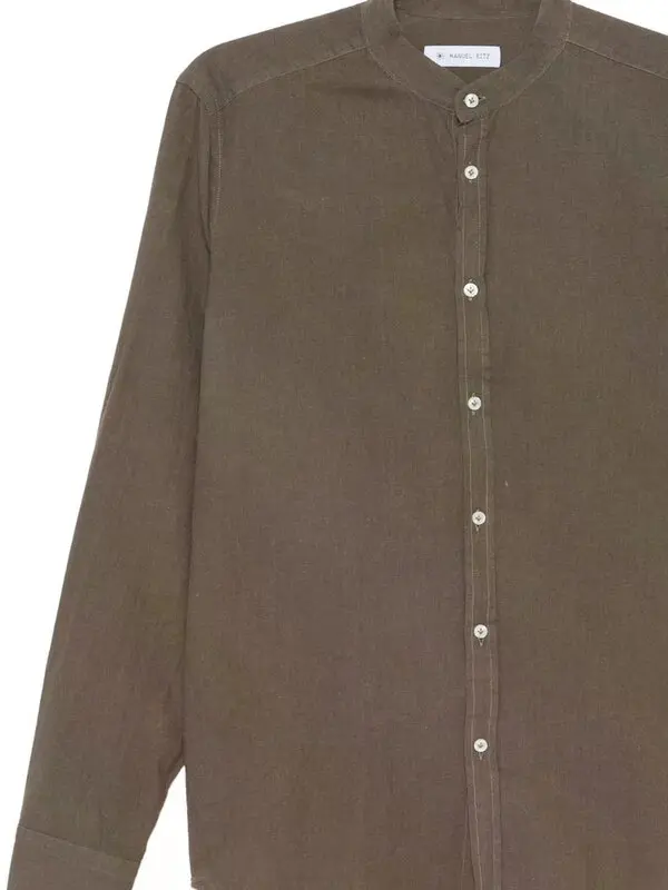 MANUEL RITZ Collared Cotton Linen Shirt - Green