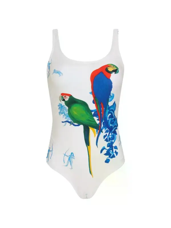 AMIR SLAMA Parrot-print Swimsuit - White