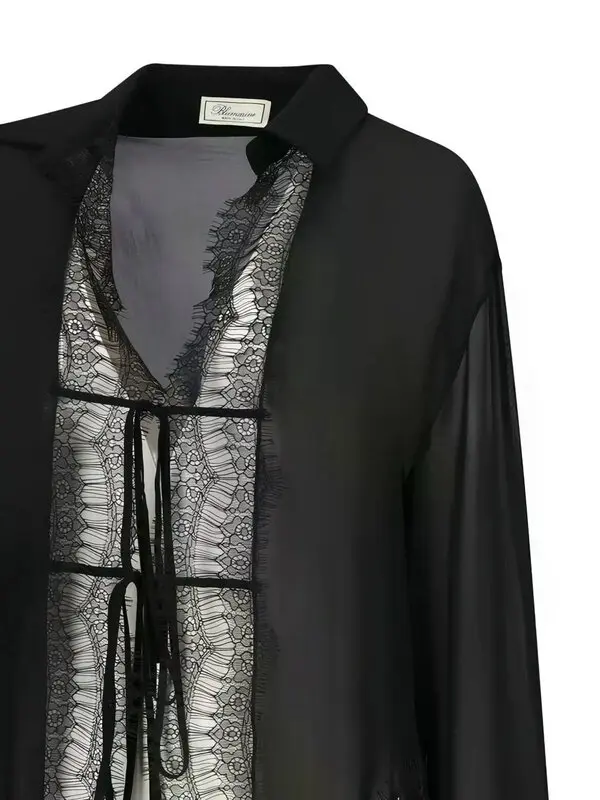 Blumarine Georgette Lace Blouse With V-neck And Ruffled Hem - Black