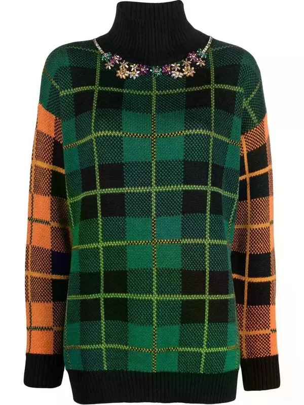 ERMANNO FIRENZE Checked High-neck Knitted Jumper