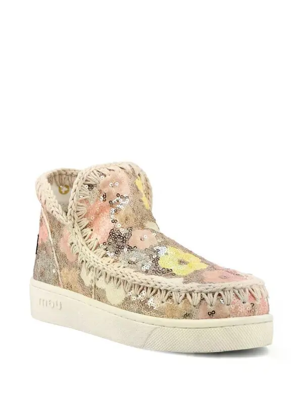 Mou Sequin-embellished Floral Ankle Boots