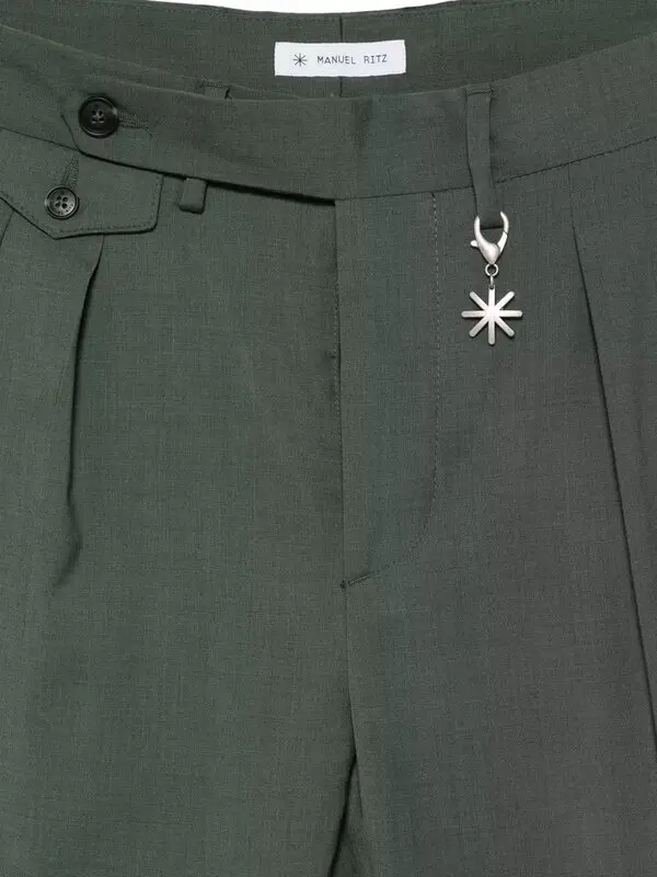 MANUEL RITZ Double-pleat Trousers With Charm Detail - Green