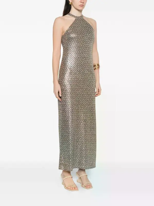 SIYU Basketweave-pattern Maxi Dress - Gold