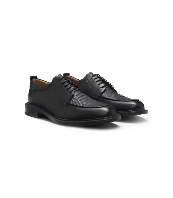 Hugo Leather Derby Shoes With Straw Print Vamp