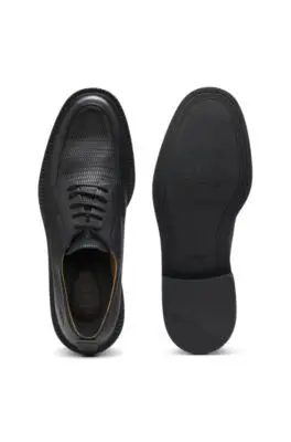 Hugo Leather Derby Shoes With Straw Print Vamp