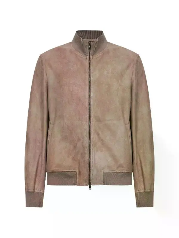SALVATORE SANTORO Ribbed-knit-collar Leather Jacket
