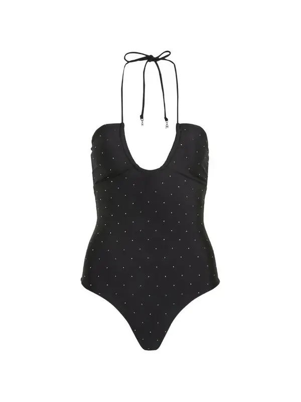 Karl Lagerfeld Crystal Embellished Halterneck Swimsuit - Black
