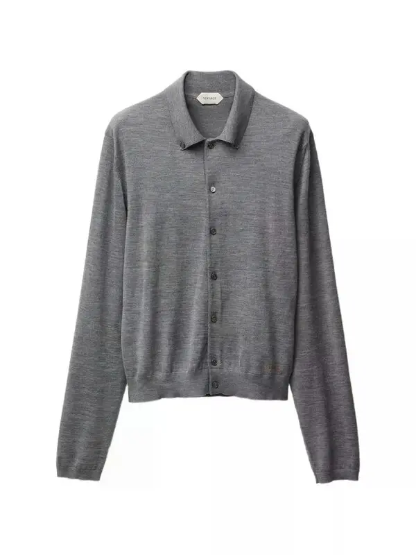 Versace Wool Knit Polo Cardigan - Grey