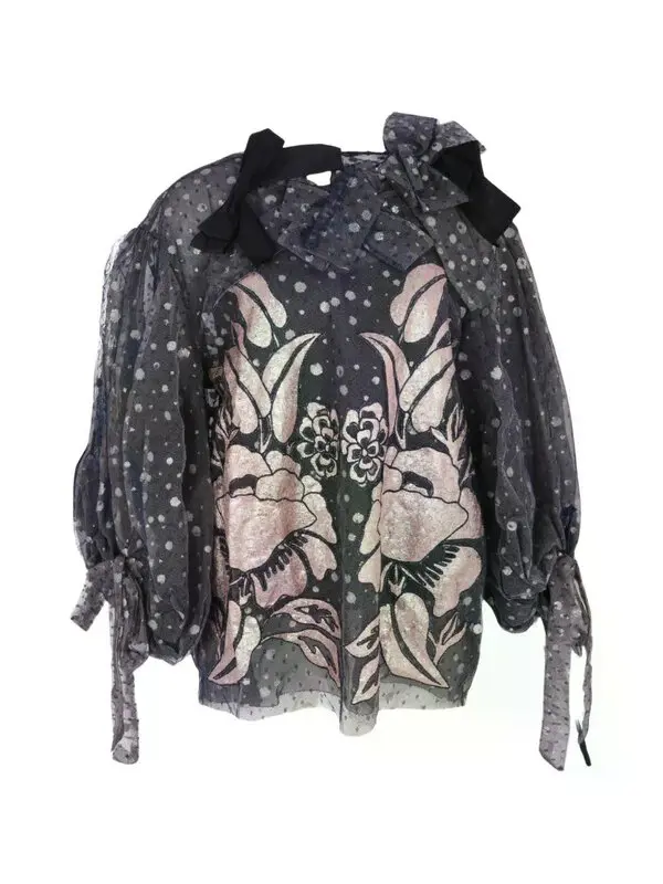 Biyan Gathered-sleeve Double Layer Blouse With 3d Detailing