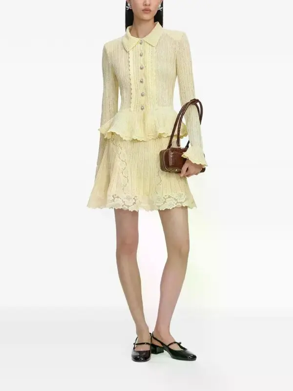 SELF-PORTRAIT Crystal-embellished Lace Insert Dress - Yellow