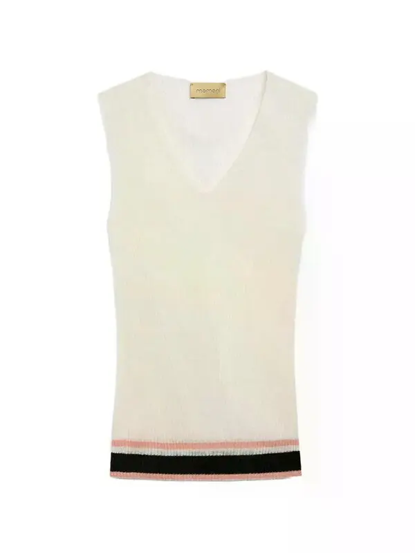 Momoni Ella Ribbed V-neck Top - Neutrals
