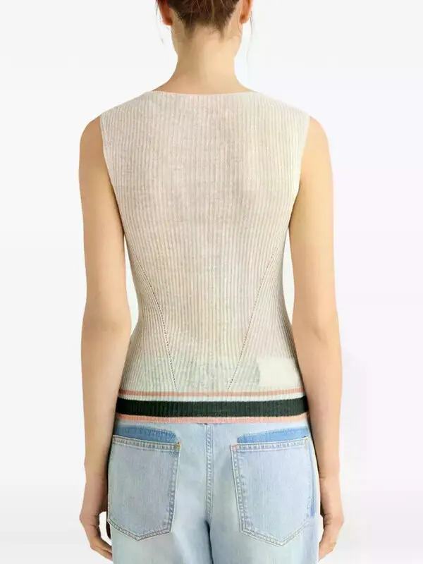 Momoni Ella Ribbed V-neck Top - Neutrals