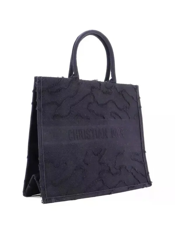 Dior Book Camouflage Embroidered Canvas Large Tote Bag - Black