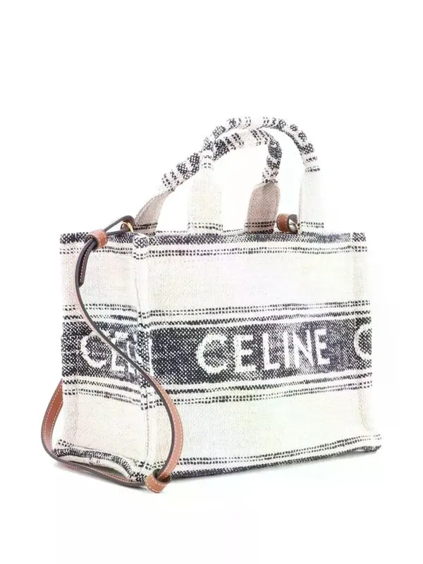 Celine Cabas Thais Striped Jacquard Textile Small Tote Bag - Neutrals