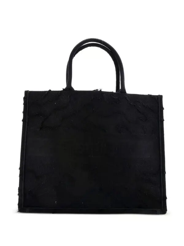 Dior Book Camouflage Embroidered Canvas Large Tote Bag - Black