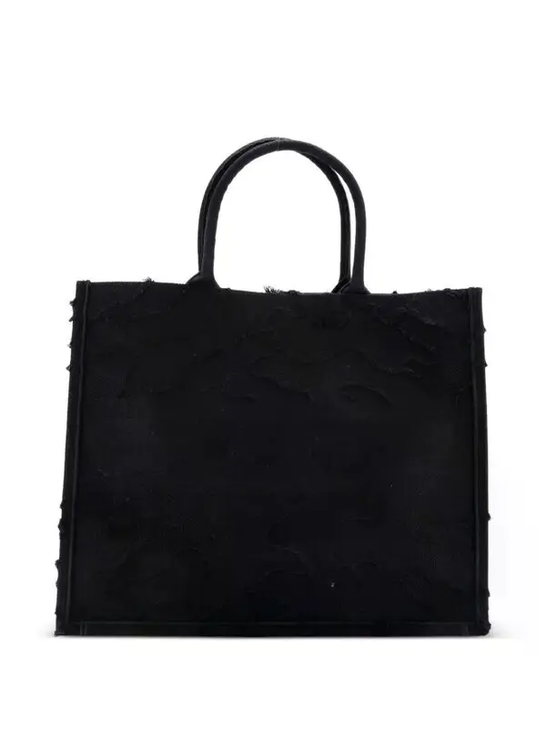 Dior Book Camouflage Embroidered Canvas Large Tote Bag - Black